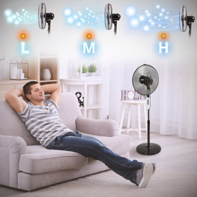 Duronic FN65 Pedestal Fan 16" with 3 Speeds, Timer & Remote, Floor ...
