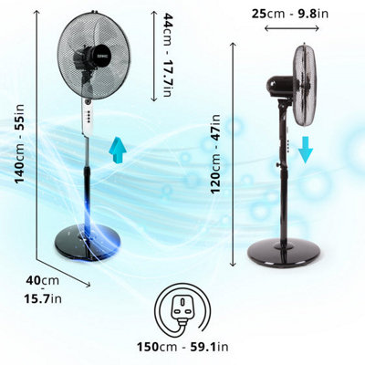 Duronic FN65 Pedestal Fan 16" with 3 Speeds, Timer & Remote, Floor ...