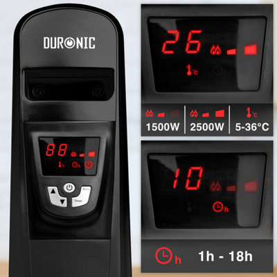 Duronic HV102 BK Electric Heater with Mica Panels, 2.5kW Power, Digital ...