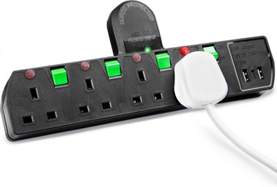 Duronic Plug Adapter with USB S125B 4 Way Black Multi Plug Extension ...