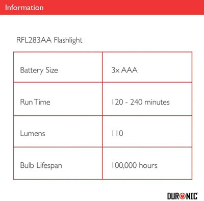 Duronic RFL283AA 110lm LED Torch Aluminium CREE Flashlight, 110 Lumens ...
