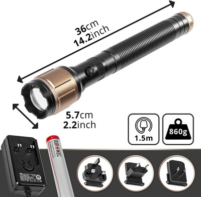 Duronic RFL903D LED Torch, Aluminium CREE Flashlight, 300 Metres, 900 ...