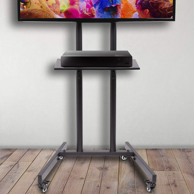 Duronic TVS5T1 TV Stand and Tilting Monitor Bracket Wheeled Trolley Mount with VESA 600x400 for Flat