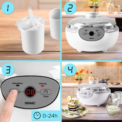 Duronic YM2 Yoghurt Maker Machine with 8 Individual Ceramic Pots ...