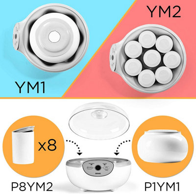 Duronic YM2 Yoghurt Maker Machine with 8 Individual Ceramic Pots ...