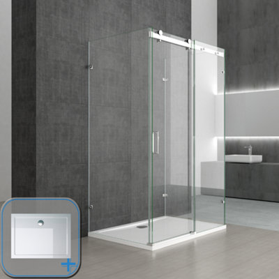 Durovin 1000x900mm U Shape Framless Shower Enclosure With Shower Tray
