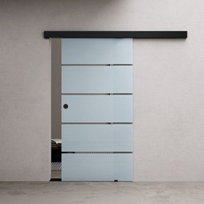 Durovin 900 x 2050mm Internal Sliding Glass Door 8mm Frosted Sectioned ...