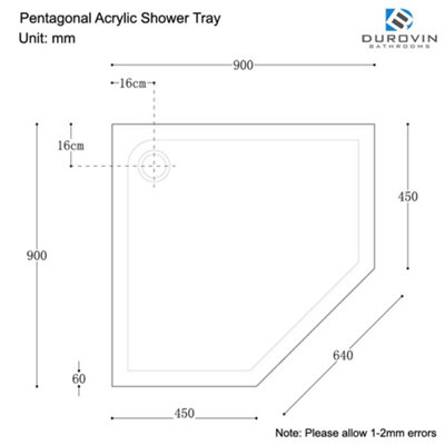 Durovin Bathrooms Acrylic Shower Tray - Glossy White Finished - Pentagonal - 900 x 900mm