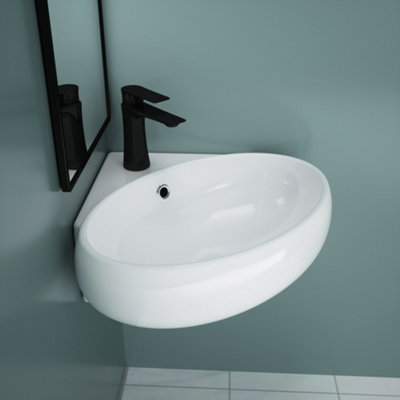 Durovin Bathrooms Ceramic Bathroom Basin-Corner Wall Hung Round Shape ...