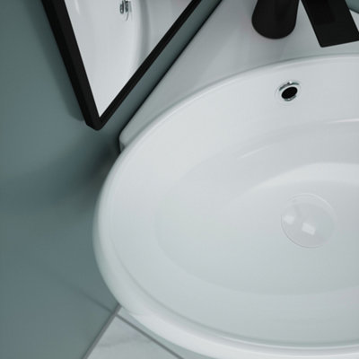 Durovin Bathrooms Ceramic Bathroom Basin-Corner Wall Hung Round Shape ...