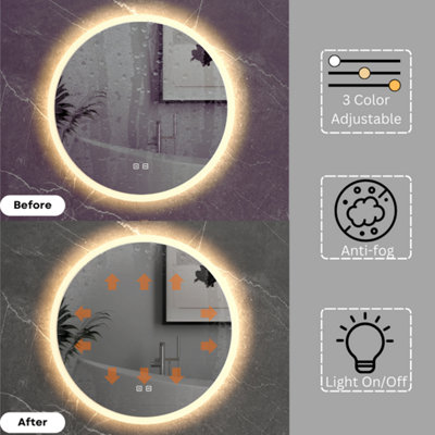 Durovin Bathrooms Wall Mounted Illuminated LED Bathroom Round Mirror ...