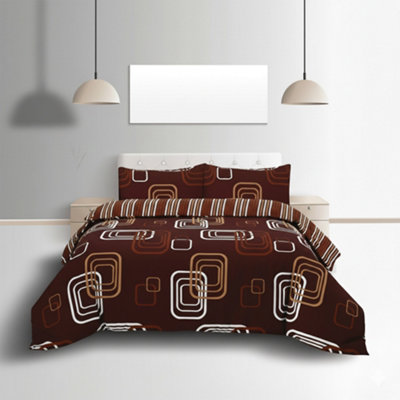 Duvet Cover And Pillowcase Set Geometric Square Design Polycotton Bed ...
