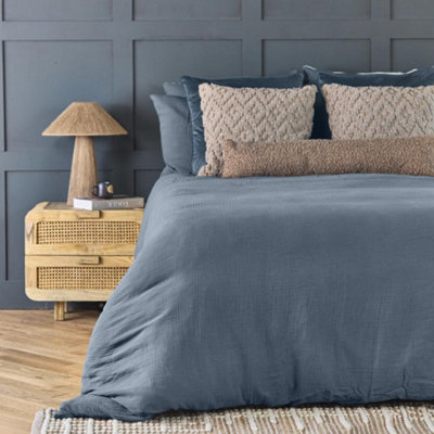 Duvet Cover & Pillowcase Set - Denim Blue - Washed Cotton - King