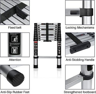 Dyzi 2.6M Heavy-Duty Stainless Steel Foldable Extension Ladder