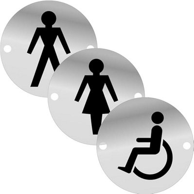 Dzina 3Pc Toilet Door Sign Set 75mm Screen Printed SAA Male Female ...