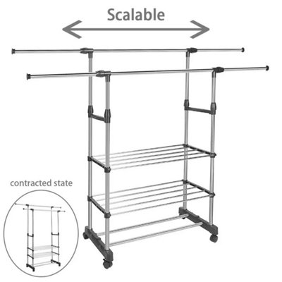 E Heavy Duty Metal Double Rail Clothes Garment Hanging Rack Shelf ...