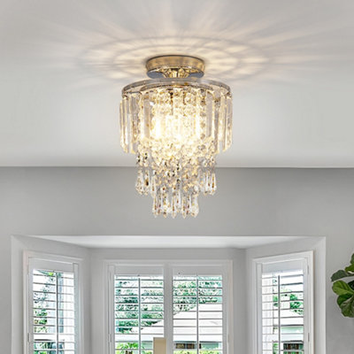 E14 Crystal Ceiling Chandelier with Teardrop Pendant Chrome Plating ...