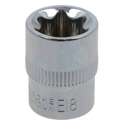 E18 Female Torx Socket Star Bit 3/8" Drive Standard External Chrome ...