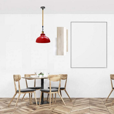 E27 Rustic Hemp Rope Pendant Light Red Ceiling Light with 29cm Curvy shade