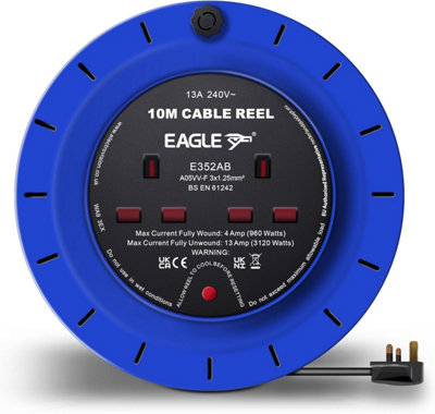 Eagle 2 x UK Socket Extension Reel with Cassette Type Holder, Restable ...
