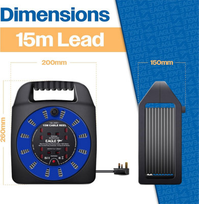 Eagle 4 x UK Socket Extension Reel with Handbag Type Holder, Restable ...