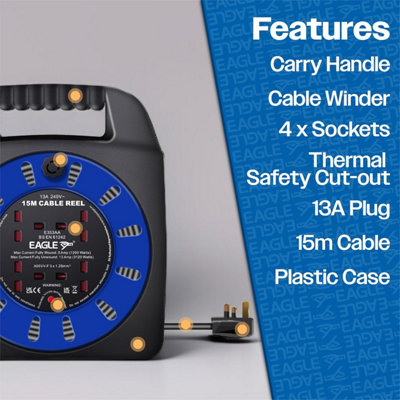 Eagle 4 x UK Socket Extension Reel with Handbag Type Holder, Restable ...