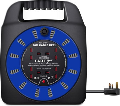 Eagle 4 x UK Socket Extension Reel with Handbag Type Holder, Restable ...