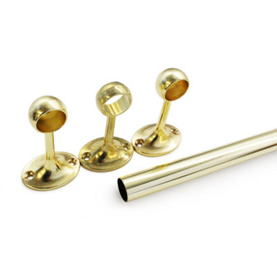 EAI 19mm x 1829mm Brass Plated Wardrobe Rail Kit - Rail + 2 Deluxe End ...