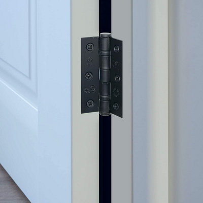 EAI 3 Internal Door Hinges Screws G7 FD30 76x50x2mm Square Black Pack 2 Pairs