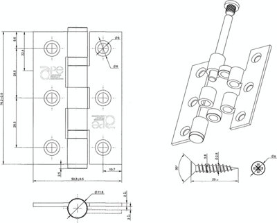 EAI - 3" Internal Door Hinges & Screws G7 FD30 - 76x50x2mm Square ...