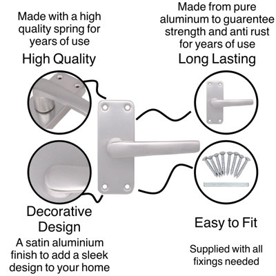 EAI - Aluminium Lever Door Handle Latch Kit / Pack - 104 x 40mm - Satin ...