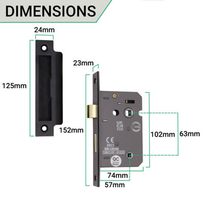 EAI Bathroom Lock 80mm / 57mm Backset BLACK for Internal Wooden ...