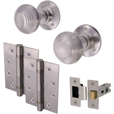 EAI - Beehive Reeded Latch Knob Kit - Satin Chrome - Latch 76mm - Hinge ...
