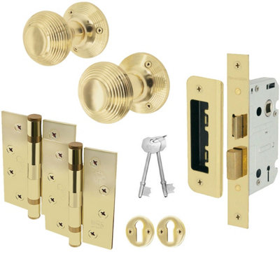 EAI - Beehive Reeded Sash Lock Knob Kit - Polished Brass - Lock 80mm ...
