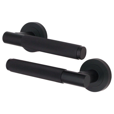 EAI - Black Door Handles Knurled Lever On Round Rose - Matt Black ...