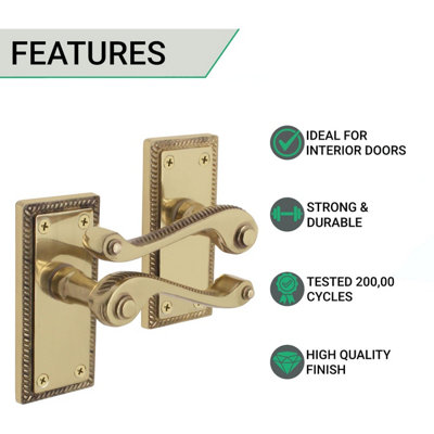 EAI Brass Door Handles Georgian Rope Edge Latch Set- 108mm - Brass Finish