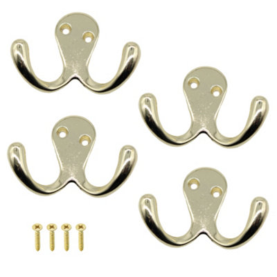 EAI Brass Double Twin Robe Hook Coat Hook - Pack of 4 | DIY at B&Q