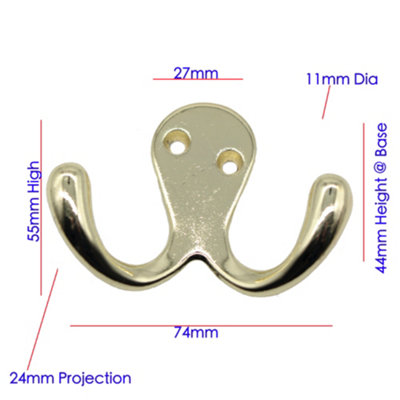 EAI Brass Double Twin Robe Hook Coat Hook - Pack of 4 | DIY at B&Q
