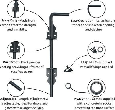 EAI - Cane Gate Bolt Garage Drop Bolt Strong Steel with Hold Up Feature ...