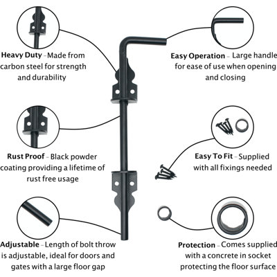 EAI - Cane Gate Bolt Garage Drop Bolt Strong Steel with Hold Up Feature ...