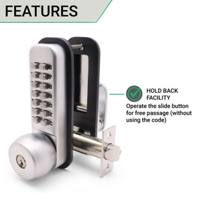 EAI Digital Push Button Code Lock Knob & Key Over-ride Commercial Mechanical - Satin | DIY at B&Q