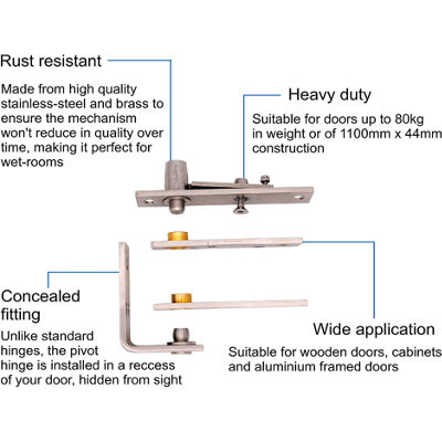 EAI - Double Action Pivot Door Set - 80kg Centre Pivot Hinge - Satin ...