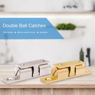 EAI - Double Ball Catch Brass PACK of 2 60mm Cupboard Wardrobe Catch