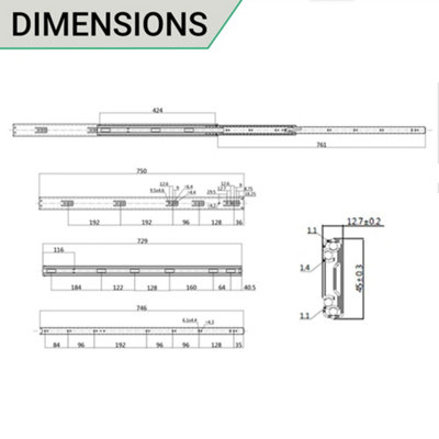 EAI Drawer Runner Double Full Extention Runners 45x12.7mm Smooth Ball ...