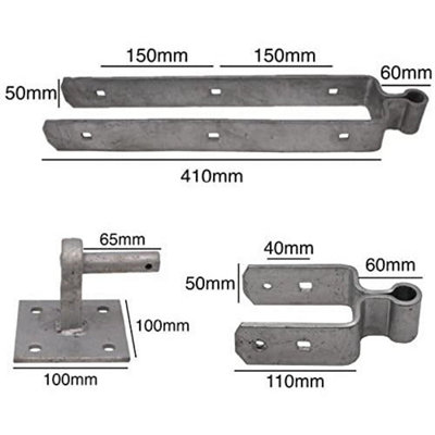 EAI - Field Gate Hinge Set Double Strap Hook On Plate - (18" / 450mm ...