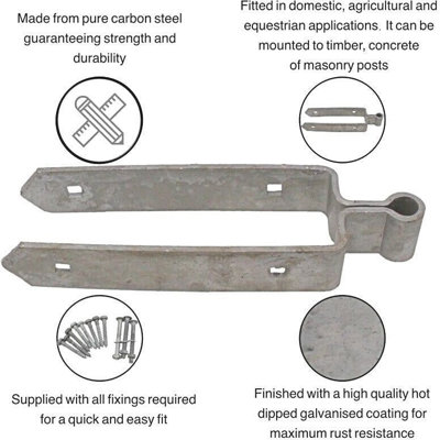 EAI - Field Gate Hinge Set Double Strap Hook on Plate - (24" / 600mm ...