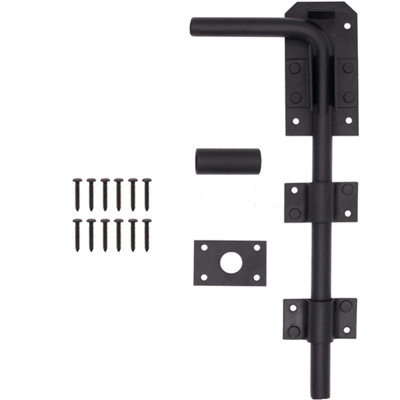 EAI - Gate Bolt Garage Drop Down Bolt with Fixings - 300mm 12 inch - Black