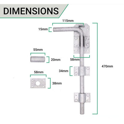 EAI - Gate Bolt Garage Drop Down Bolt with Fixings - 450mm 18 inch ...