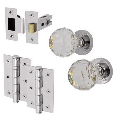 EAI Glass Door Knob Latch Kit - 76mm hinges - 78mm Latch - Polished Chrome