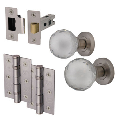 EAI Glass Door Knob Latch Kit - 76mm hinges - 78mm Latch - Satin Nickel